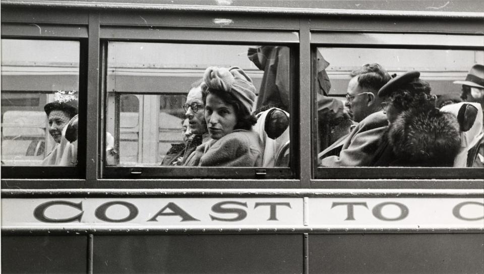 Passengers on a Bus at the Greyhound Terminal in New York City ...
