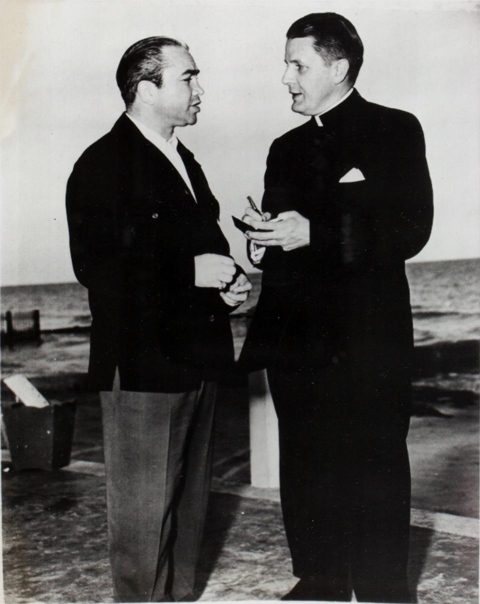 Barney Ross (left) with Father Frederic Gehring in Miami Beach, FL ...