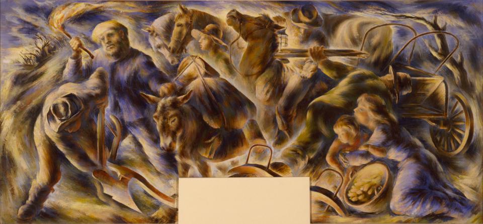 Pioneer Group at the Red Rock Line--1845 (mural study, Knoxville, Iowa ...