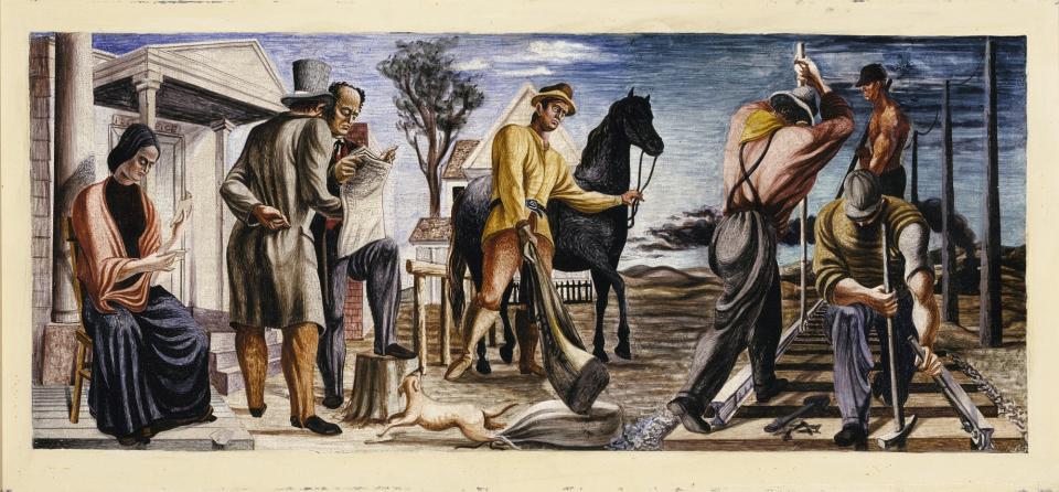 Early Mail Service and Construction of Railroads (mural study, Commerce ...