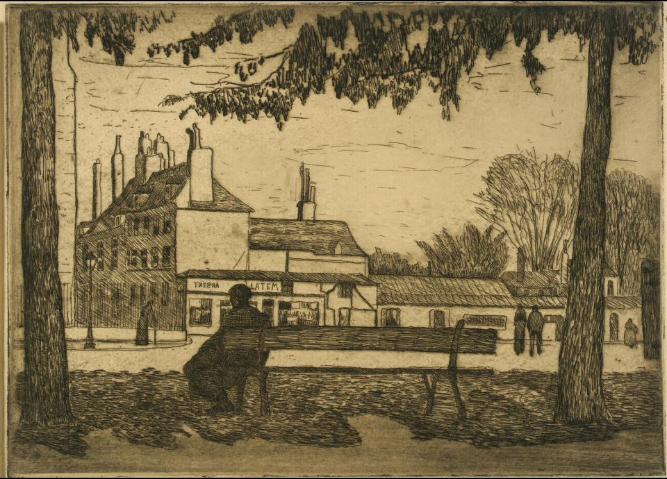 Man on Bench in Town | Smithsonian American Art Museum