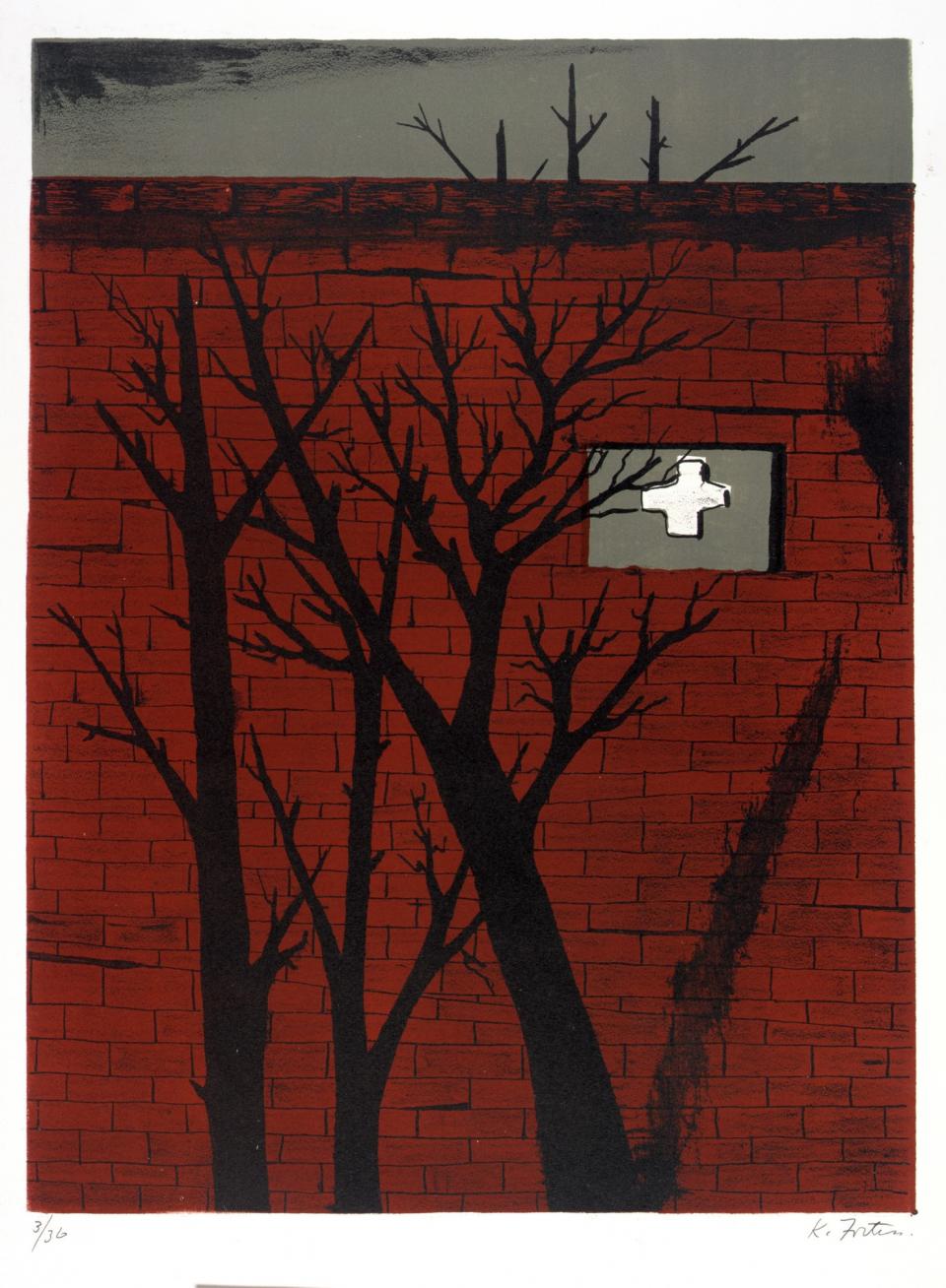 (Trees, portfolio) Trees with Red Wall | Smithsonian American Art Museum