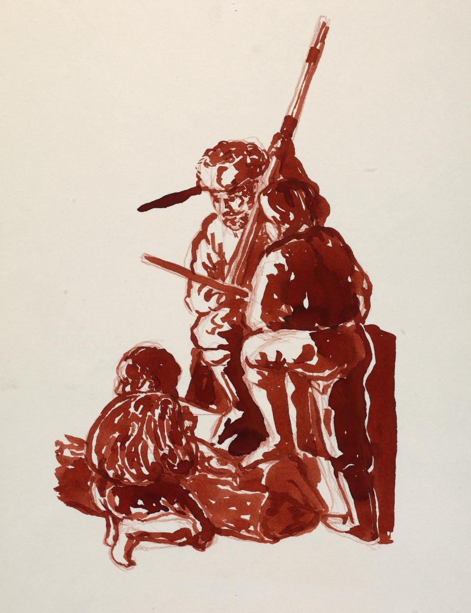 Preliminary sketch for mural The History of Labor in America, The 17th ...