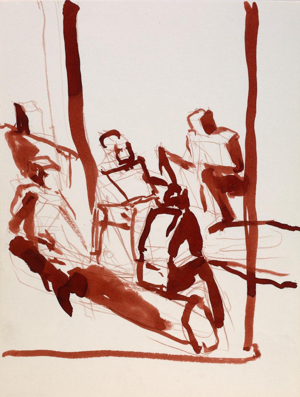 Preliminary sketch for mural The History of Labor in America, The 17th ...