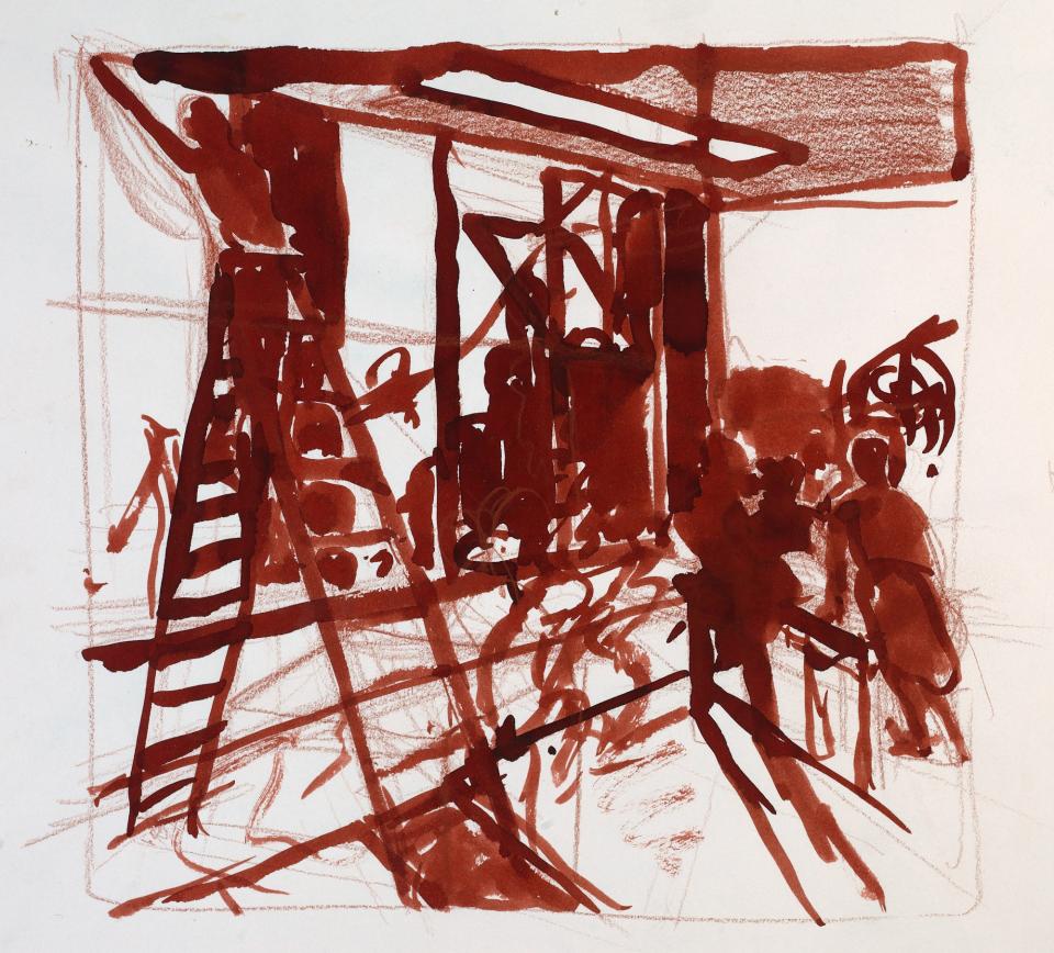 Preliminary sketch for mural The History of Labor in America, The 20th ...