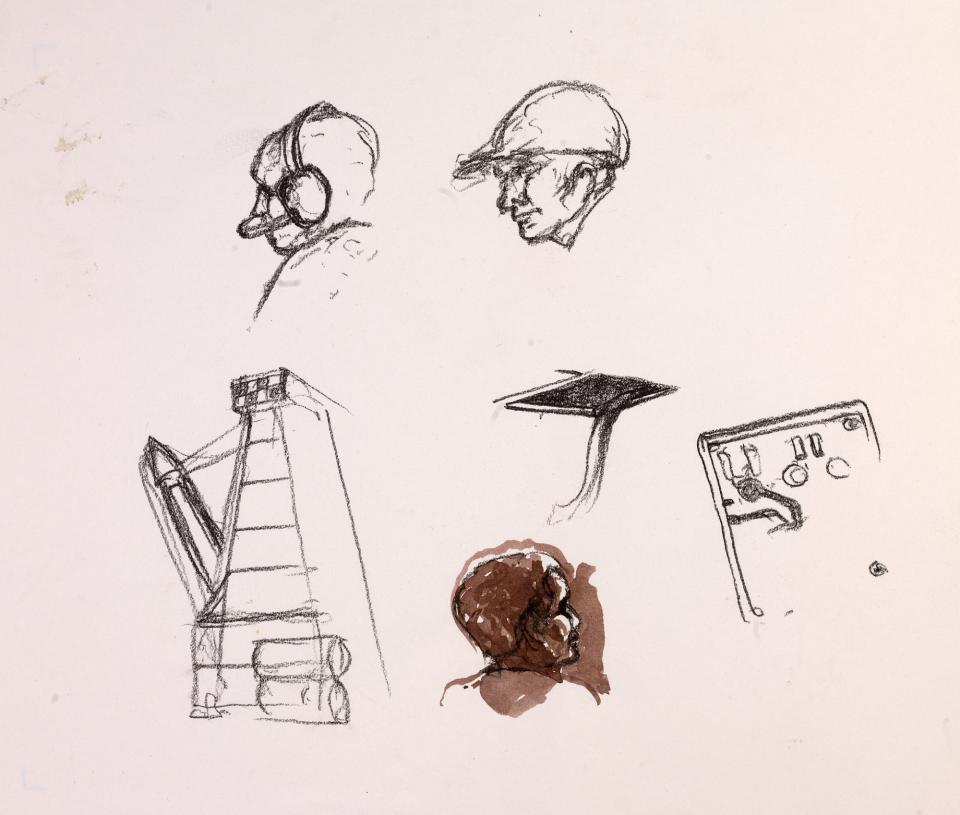 Preliminary sketch for mural The History of Labor in America, The 20th ...