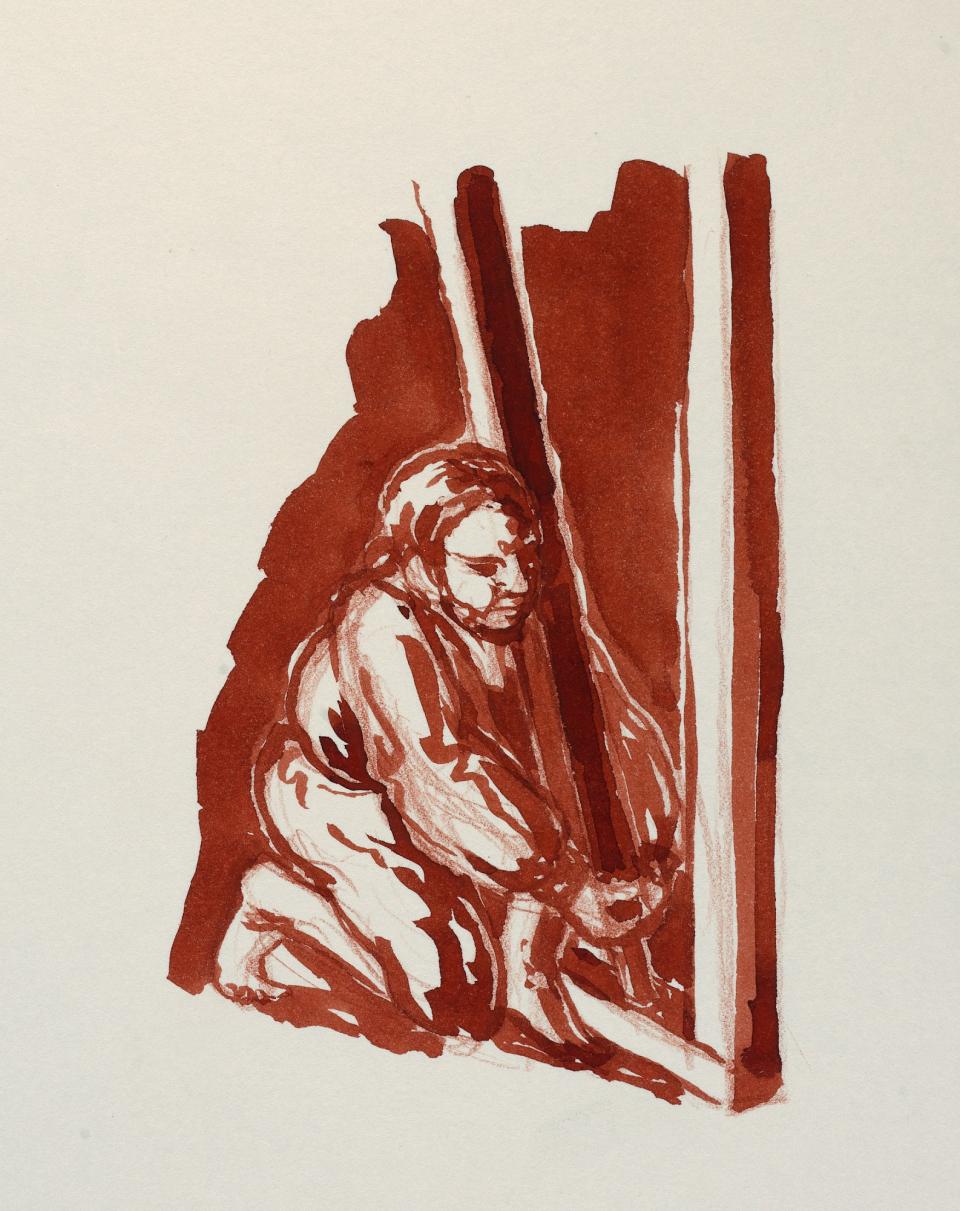 Preliminary sketch for mural The History of Labor in America, The 18th ...