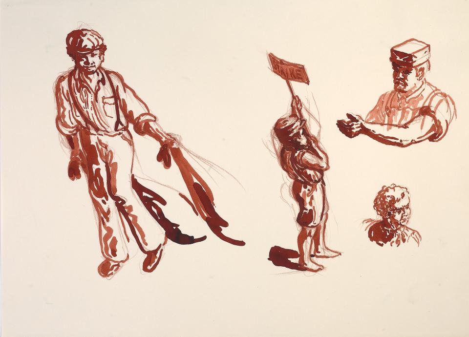 Preliminary sketch for mural The History of Labor in America, The 19th ...