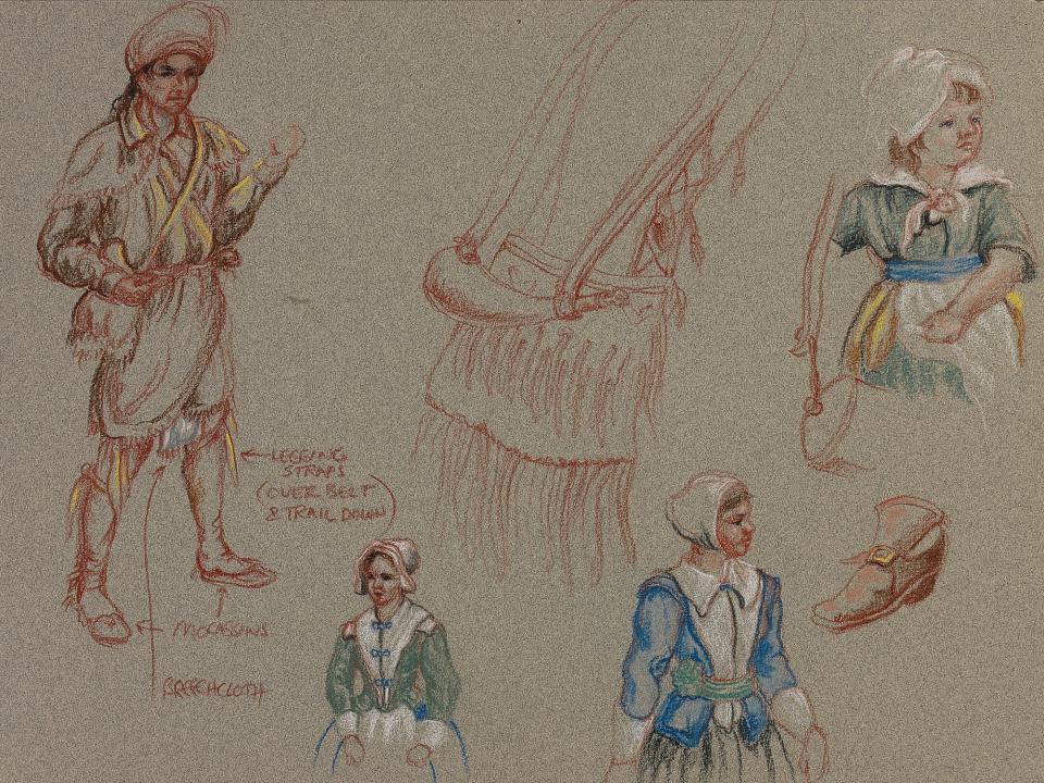 Preliminary sketch for mural The History of Labor in America, The 17th ...