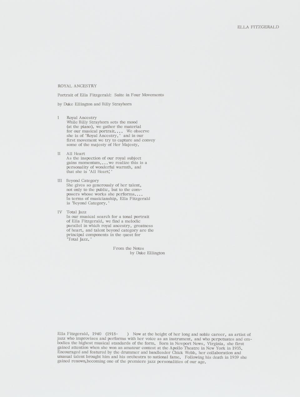 Ella Fitzgerald, from the unrealized portfolio "Noble Black Women: The ...