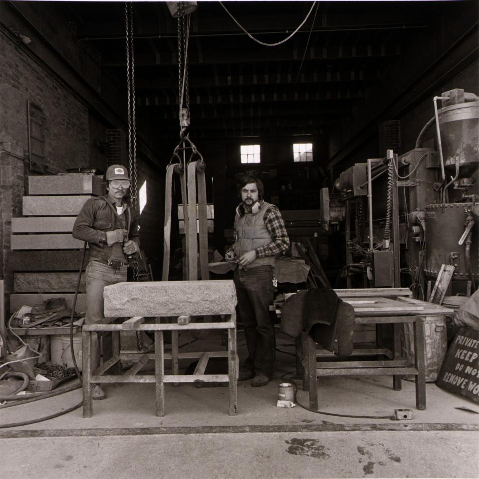 Master stone cutter Kevin Conley (right) with his helper, Bill Bisesi ...