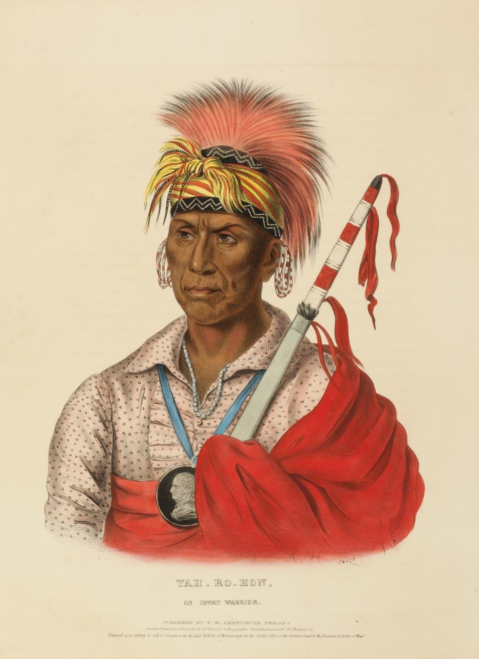TEH-RO-HON, AN IOWAY WARRIOR., from History of the Indian Tribes of ...