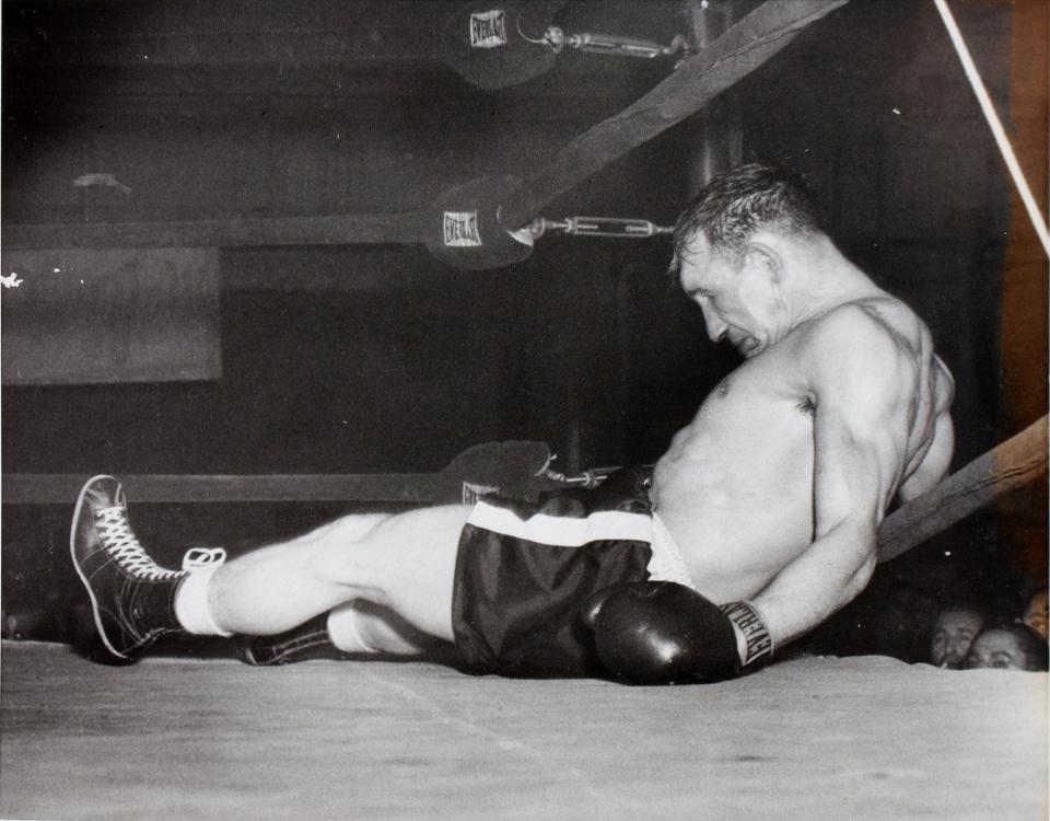 Gene Fullmer (seated) during bout with Gil Turner | Smithsonian ...